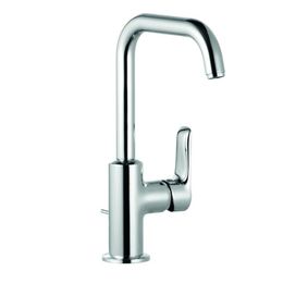 Kludi Pure&solid Waschtischarmatur 340250575 DN 15, Hebel seitlich, schwenkbarer Auslauf, mit Metall-Ablaufgarnitur, chrom