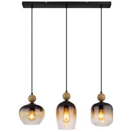Globo LIGHTING Hängeleuchte "COMMY", schwarz matt, H: 120cm, 1 Stk., Leuchten, Hängelampe schwarz holzoptik Glas rauchfarben amber klar verlaufend