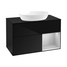 Villeroy & Boch Villeroy und Boch Finion Waschtischunterschrank FA22GJPH 100cm, Abdeckplatte black matt, Regale Light grey matt lacquer, Glossy Black Lacquer