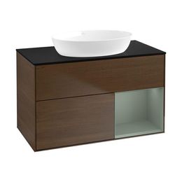 Villeroy & Boch Villeroy und Boch Finion Waschtischunterschrank FA22GMGN 100cm, Abdeckplatte black matt, Regale Olive matt lacquer, Walnut veneer