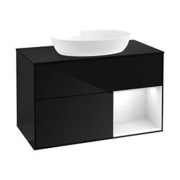 Villeroy & Boch Villeroy und Boch Finion Waschtischunterschrank FA22GFPH 100cm, Abdeckplatte black matt, Regale Glossy white lacquer, Glossy Black Lacquer