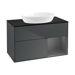 Villeroy & Boch Villeroy und Boch Finion Waschtischunterschrank FA22GKHG 100cm, Abdeckplatte black matt, Regale Anthracite matt lacquer, Midnight Blue Matt Lacquer