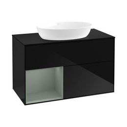 Villeroy & Boch Villeroy und Boch Finion Waschtischunterschrank GA12GMPH 100cm, Abdeckplatte black matt, Emotion, Regale Olive matt lacquer, Glossy Black Lacquer