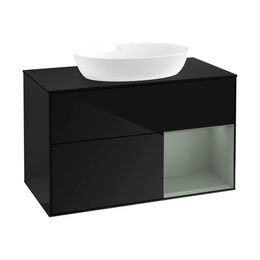 Villeroy & Boch Villeroy und Boch Finion Waschtischunterschrank FA22GMPH 100cm, Abdeckplatte black matt, Regale Olive matt lacquer, Glossy Black Lacquer