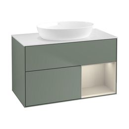 Villeroy & Boch Villeroy und Boch Finion Waschtischunterschrank FA21HHGM 100cm, Abdeckplatte white matt, Regale sand matt lacquer, Olive Matt Lacquer