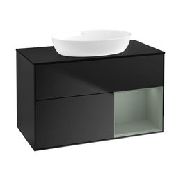 Villeroy & Boch Villeroy und Boch Finion Waschtischunterschrank FA22GMPD 100cm, Abdeckplatte black matt, Regale Olive matt lacquer, Black matt lacquer