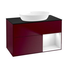 Villeroy & Boch Villeroy und Boch Finion Waschtischunterschrank FA22GFHB 100cm, Abdeckplatte black matt, Regale Glossy white lacquer, Peony Matt