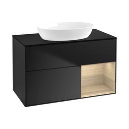 Villeroy & Boch Villeroy und Boch Finion Waschtischunterschrank GA22PCPD 100cm, Abdeckplatte black matt, Emotion, Regale Oak Veneer, Black matt lacquer