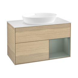 Villeroy & Boch Villeroy und Boch Finion Waschtischunterschrank FA21GMPC 100cm, Abdeckplatte white matt, Regale Olive matt lacquer, Oak Veneer