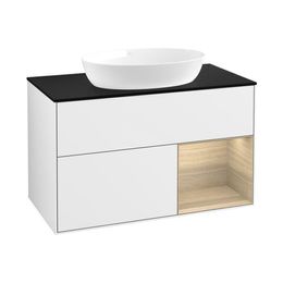 Villeroy & Boch Villeroy und Boch Finion Waschtischunterschrank GA22PCGF 100cm, Abdeckplatte black matt, Emotion, Regale Oak Veneer, Glossy white lacquer