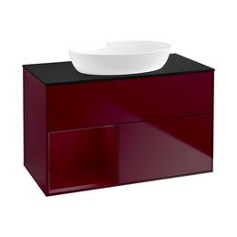 Villeroy & Boch Villeroy und Boch Finion Waschtischunterschrank GA12HBHB 100cm, Abdeckplatte black matt, Emotion, Regale Peony matt lacquer, Peony Matt