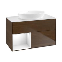 Villeroy & Boch Villeroy und Boch Finion Waschtischunterschrank GA11GFGN 100cm, Abdeckplatte white matt, Emotion, Regale Glossy white lacquer, Walnut veneer