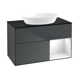 Villeroy & Boch Villeroy und Boch Finion Waschtischunterschrank FA22GFHG 100cm, Abdeckplatte black matt, Regale Glossy white lacquer, Midnight Blue Matt Lacquer