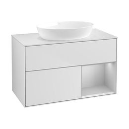 Villeroy & Boch Villeroy und Boch Finion Waschtischunterschrank FA21GJMT 100cm, Abdeckplatte white matt, Regale Light grey matt lacquer, White matt lacquer