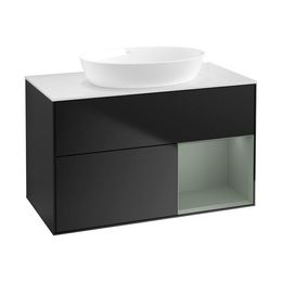Villeroy & Boch Villeroy und Boch Finion Waschtischunterschrank FA21GMPD 100cm, Abdeckplatte white matt, Regale Olive matt lacquer, Black matt lacquer