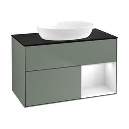 Villeroy & Boch Villeroy und Boch Finion Waschtischunterschrank FA22GFGM 100cm, Abdeckplatte black matt, Regale Glossy white lacquer, Olive Matt Lacquer