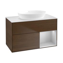 Villeroy & Boch Villeroy und Boch Finion Waschtischunterschrank FA21GJGN 100cm, Abdeckplatte white matt, Regale Light grey matt lacquer, Walnut veneer