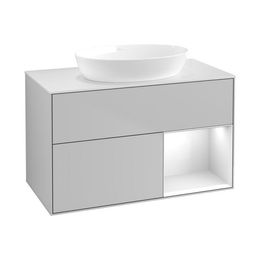 Villeroy & Boch Villeroy und Boch Finion Waschtischunterschrank FA21GFGJ 100cm, Abdeckplatte white matt, Regale Glossy white lacquer, Light grey matt