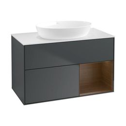 Villeroy & Boch Villeroy und Boch Finion Waschtischunterschrank FA21GNHG 100cm, Abdeckplatte white matt, Regale Walnut Veneer, Midnight Blue Matt Lacquer