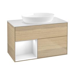 Villeroy & Boch Villeroy und Boch Finion Waschtischunterschrank GA11GFPC 100cm, Abdeckplatte white matt, Emotion, Regale Glossy white lacquer, Oak Veneer