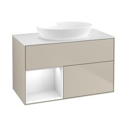 Villeroy & Boch Villeroy und Boch Finion Waschtischunterschrank GA11GFHH 100cm, Abdeckplatte white matt, Emotion, Regale Glossy white lacquer, Sand Matt Lacquer