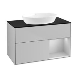 Villeroy & Boch Villeroy und Boch Finion Waschtischunterschrank FA22GJGJ 100cm, Abdeckplatte black matt, Regale Light grey matt lacquer, Light grey matt