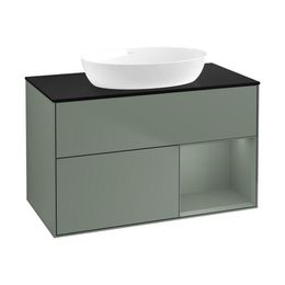 Villeroy & Boch Villeroy und Boch Finion Waschtischunterschrank FA22GMGM 100cm, Abdeckplatte black matt, Regale Olive matt lacquer, Olive Matt Lacquer
