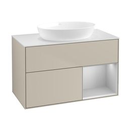 Villeroy & Boch Villeroy und Boch Finion Waschtischunterschrank FA21GJHH 100cm, Abdeckplatte white matt, Regale Light grey matt lacquer, Sand Matt Lacquer
