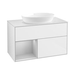 Villeroy & Boch Villeroy und Boch Finion Waschtischunterschrank GA11GJGF 100cm, Abdeckplatte white matt, Emotion, Regale Light grey matt lacquer, Glossy white lacquer