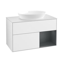 Villeroy & Boch Villeroy und Boch Finion Waschtischunterschrank GA21HGGF 100cm, Abdeckplatte white matt, Emotion, Regale Midnight matt lacquer, Glossy white lacquer