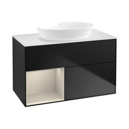Villeroy & Boch Villeroy und Boch Finion Waschtischunterschrank GA11HHPD 100cm, Abdeckplatte white matt, Emotion, Regale sand matt lacquer, Black matt lacquer