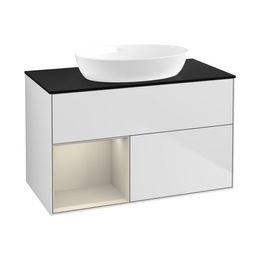 Villeroy & Boch Villeroy und Boch Finion Waschtischunterschrank GA12HHMT 100cm, Abdeckplatte black matt, Emotion, Regale sand matt lacquer, White matt lacquer