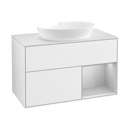 Villeroy & Boch Villeroy und Boch Finion Waschtischunterschrank FA21GJGF 100cm, Abdeckplatte white matt, Regale Light grey matt lacquer, Glossy white lacquer