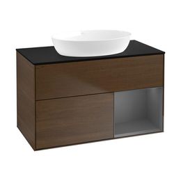 Villeroy & Boch Villeroy und Boch Finion Waschtischunterschrank FA22GKGN 100cm, Abdeckplatte black matt, Regale Anthracite matt lacquer, Walnut veneer