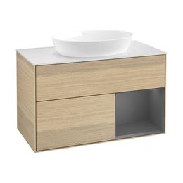 Villeroy & Boch Villeroy und Boch Finion Waschtischunterschrank FA21GKPC 100cm, Abdeckplatte white matt, Regale Anthracite matt lacquer, Oak Veneer