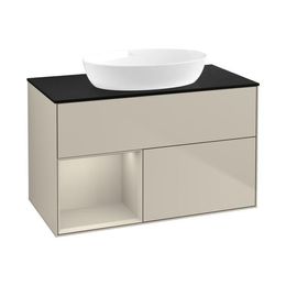 Villeroy & Boch Villeroy und Boch Finion Waschtischunterschrank GA12HHHH 100cm, Abdeckplatte black matt, Emotion, Regale sand matt lacquer, Sand Matt Lacquer