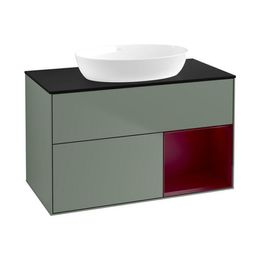 Villeroy & Boch Villeroy und Boch Finion Waschtischunterschrank GA22HBGM 100cm, Abdeckplatte black matt, Emotion, Regale Peony matt lacquer, Olive Matt Lacquer