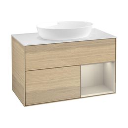 Villeroy & Boch Villeroy und Boch Finion Waschtischunterschrank FA21HHPC 100cm, Abdeckplatte white matt, Regale sand matt lacquer, Oak Veneer