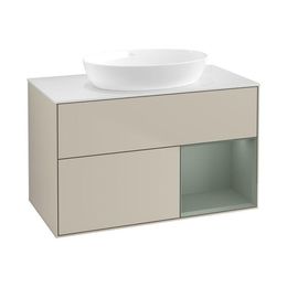 Villeroy & Boch Villeroy und Boch Finion Waschtischunterschrank GA21GMHH 100cm, Abdeckplatte white matt, Emotion, Regale Olive matt lacquer, Sand Matt Lacquer