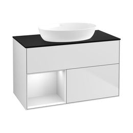 Villeroy & Boch Villeroy und Boch Finion Waschtischunterschrank GA12MTMT 100cm, Abdeckplatte black matt, Emotion, Regale White matt lacquer, White matt lacquer