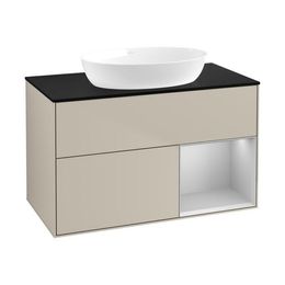 Villeroy & Boch Villeroy und Boch Finion Waschtischunterschrank FA22GJHH 100cm, Abdeckplatte black matt, Regale Light grey matt lacquer, Sand Matt Lacquer
