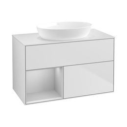 Villeroy & Boch Villeroy und Boch Finion Waschtischunterschrank GA11GJMT 100cm, Abdeckplatte white matt, Emotion, Regale Light grey matt lacquer, White matt lacquer