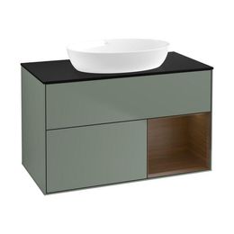 Villeroy & Boch Villeroy und Boch Finion Waschtischunterschrank FA22GNGM 100cm, Abdeckplatte black matt, Regale Walnut Veneer, Olive Matt Lacquer
