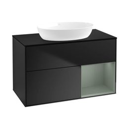 Villeroy & Boch Villeroy und Boch Finion Waschtischunterschrank GA22GMPD 100cm, Abdeckplatte black matt, Emotion, Regale Olive matt lacquer, Black matt lacquer