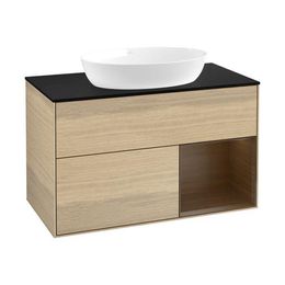 Villeroy & Boch Villeroy und Boch Finion Waschtischunterschrank FA22GNPC 100cm, Abdeckplatte black matt, Regale Walnut Veneer, Oak Veneer