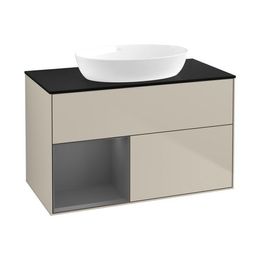 Villeroy & Boch Villeroy und Boch Finion Waschtischunterschrank GA12GKHH 100cm, Abdeckplatte black matt, Emotion, Regale Anthracite matt lacquer, Sand Matt Lacquer
