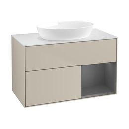Villeroy & Boch Villeroy und Boch Finion Waschtischunterschrank FA21GKHH 100cm, Abdeckplatte white matt, Regale Anthracite matt lacquer, Sand Matt Lacquer