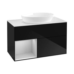 Villeroy & Boch Villeroy und Boch Finion Waschtischunterschrank GA11GJPH 100cm, Abdeckplatte white matt, Emotion, Regale Light grey matt lacquer, Glossy Black Lacquer