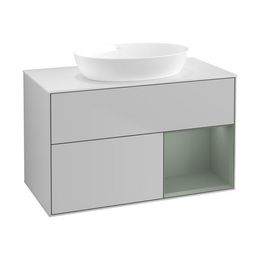 Villeroy & Boch Villeroy und Boch Finion Waschtischunterschrank FA21GMGJ 100cm, Abdeckplatte white matt, Regale Olive matt lacquer, Light grey matt