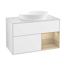 Villeroy & Boch Villeroy und Boch Finion Waschtischunterschrank FA21PCGF 100cm, Abdeckplatte white matt, Regale Oak Veneer, Glossy white lacquer